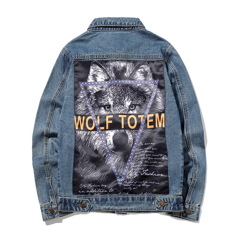 Men's Denim Jackets Hip Hop Wolf Printed Denim Jac... – Grandado