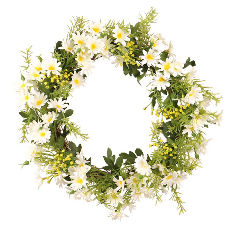 Round Daisy Wreath Artificial Flower with Leaves W... – Grandado