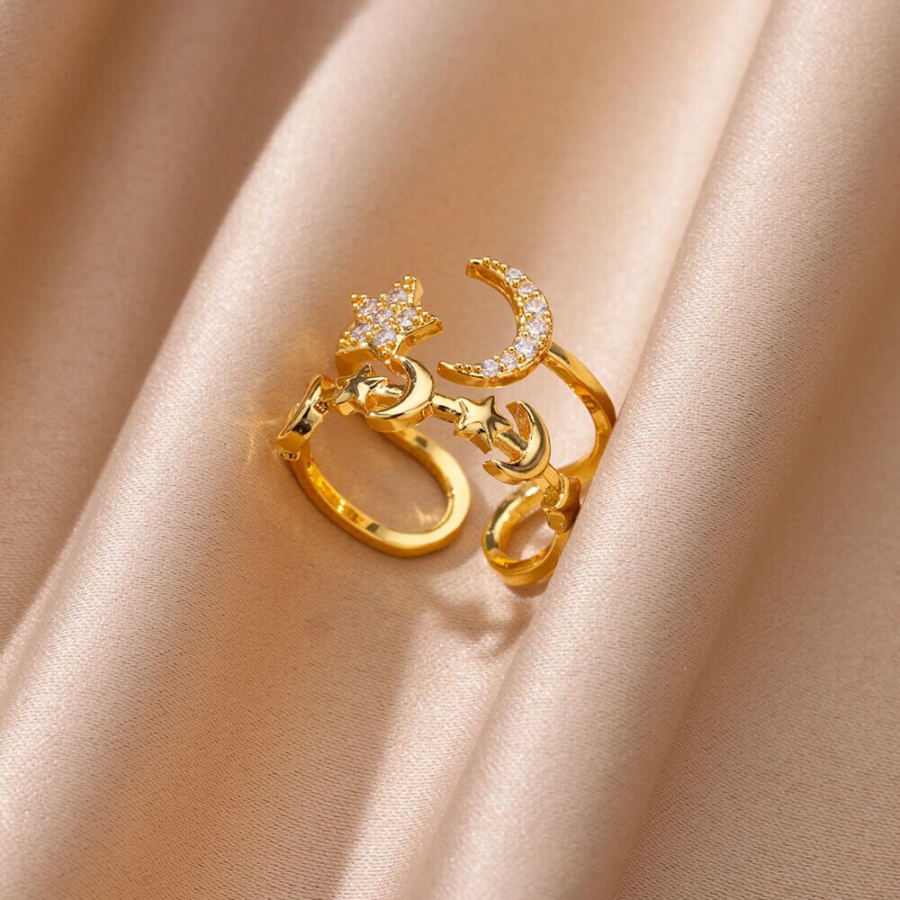 Zircon Star Moon Rings For Women Gold Color Adjust... – Grandado