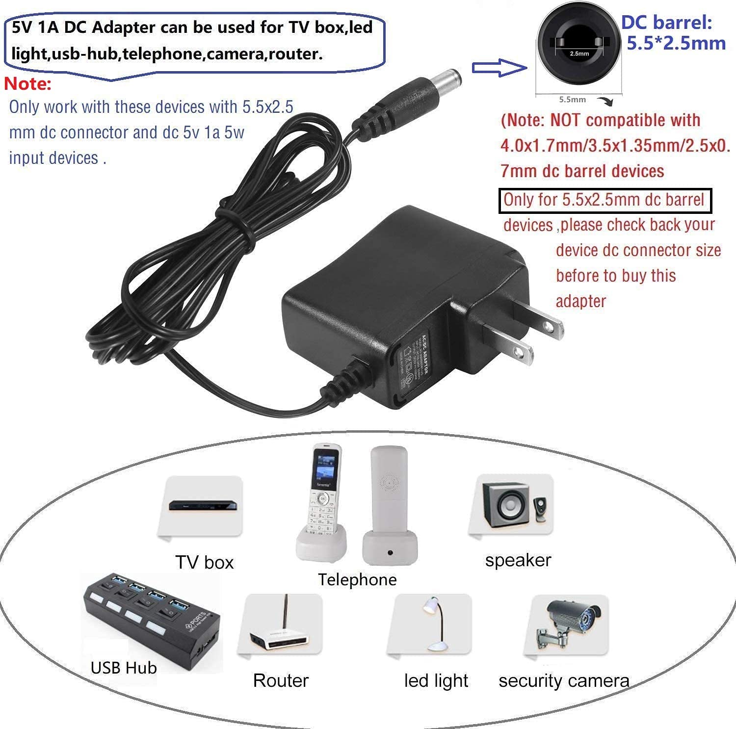 5V 1A Dc Voeding Dc 5V Muur Plug Power Adapter Met... – Vicedeal