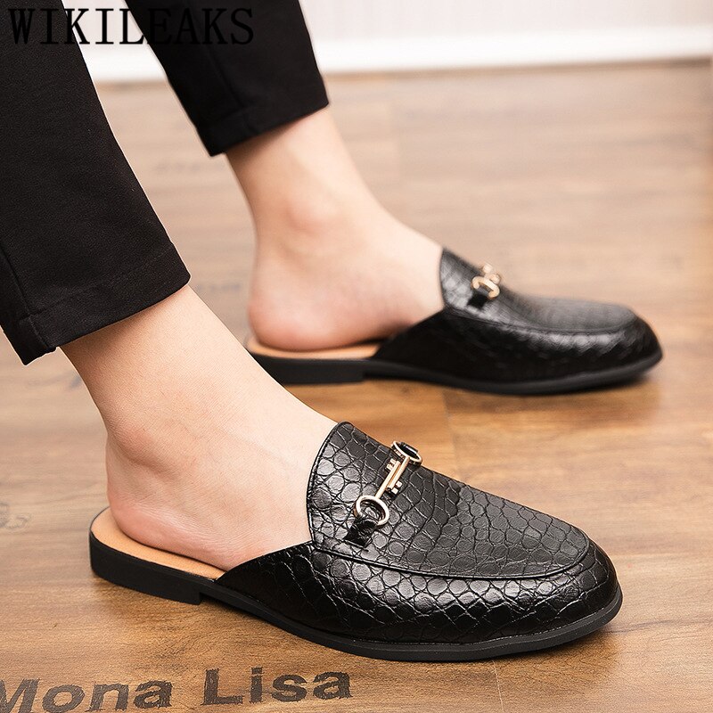 Mules Half Shoes For Men Leather Shoes Men Black L... – Vicedeal