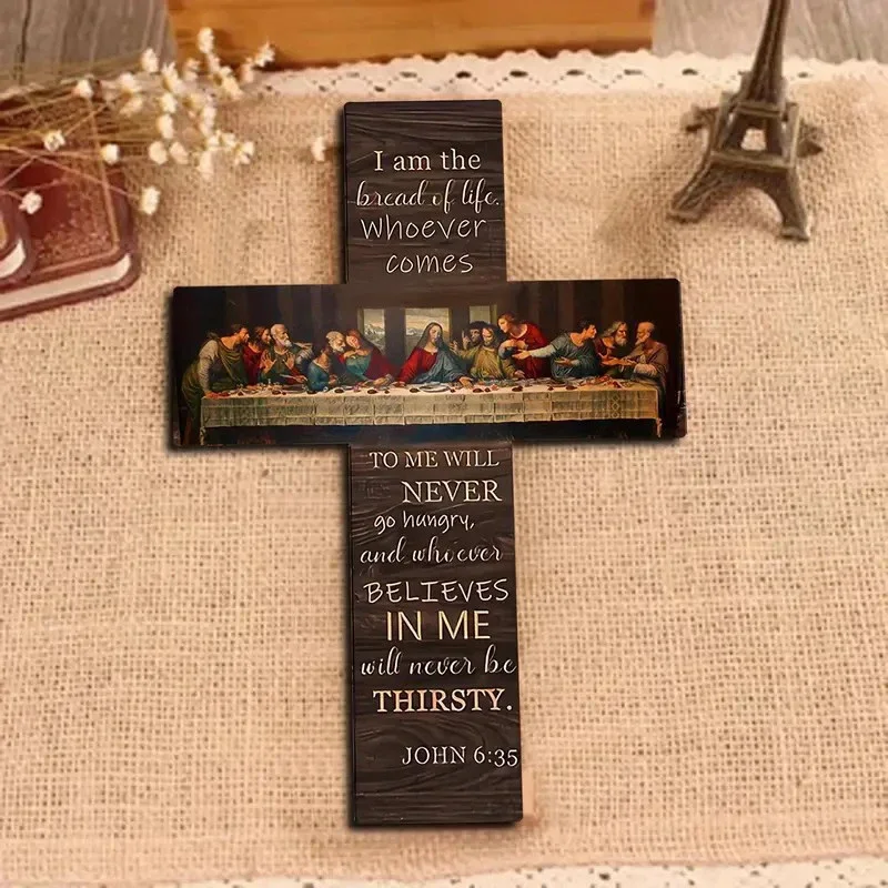 Wooden Sign: The Last Supper Scene. Cross Wall Art... – Grandado