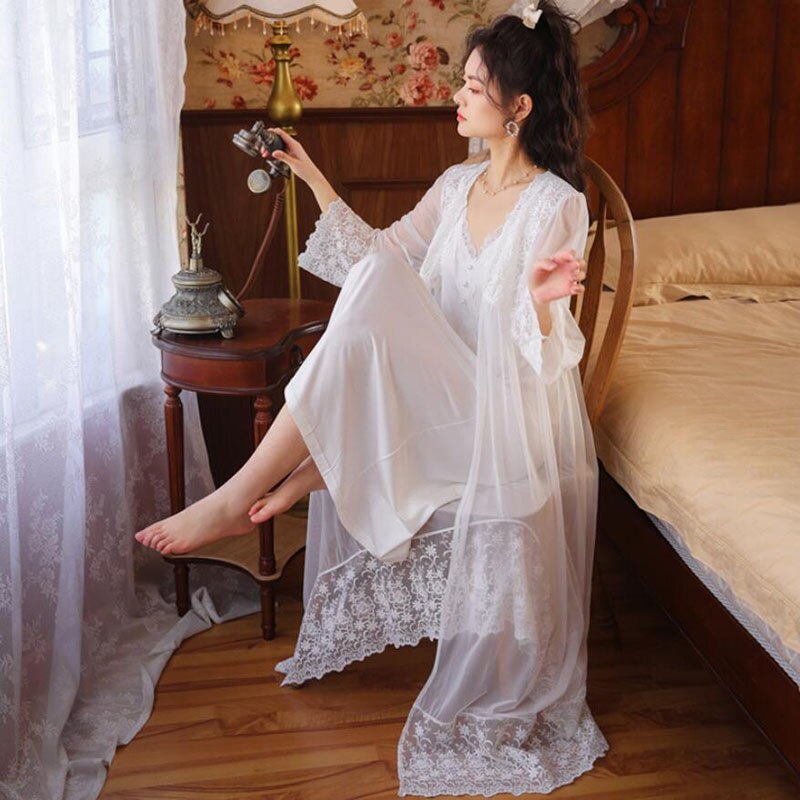 Wedding Dress Ladies Pajamas Set Negligee Long Bat... – Vicedeal