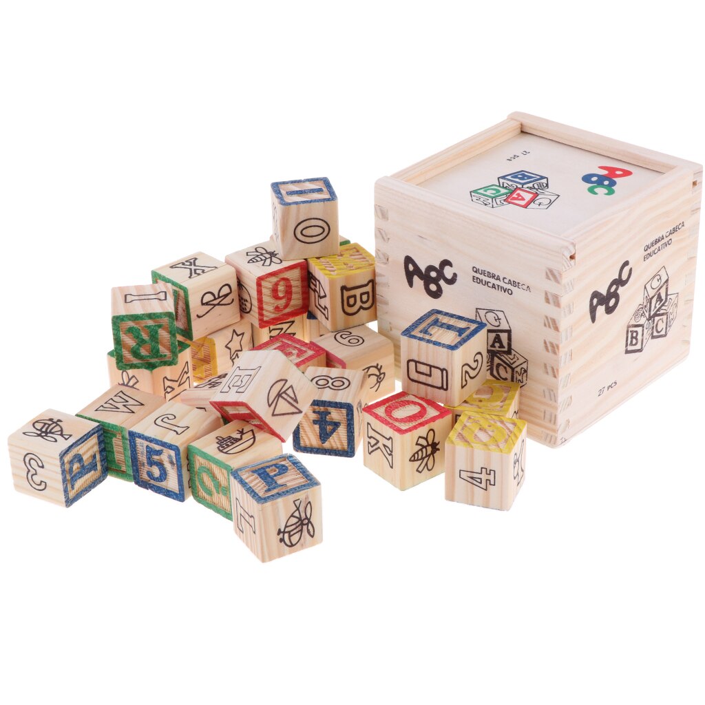 27pcs Fun Wooden Alphabet & Number Block Cube ... – Vicedeal