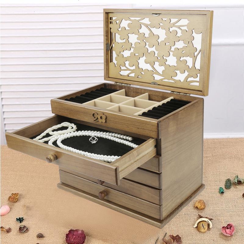 Jewelry Box Six-layer Wooden Flower Pattern Jewelr... – Grandado