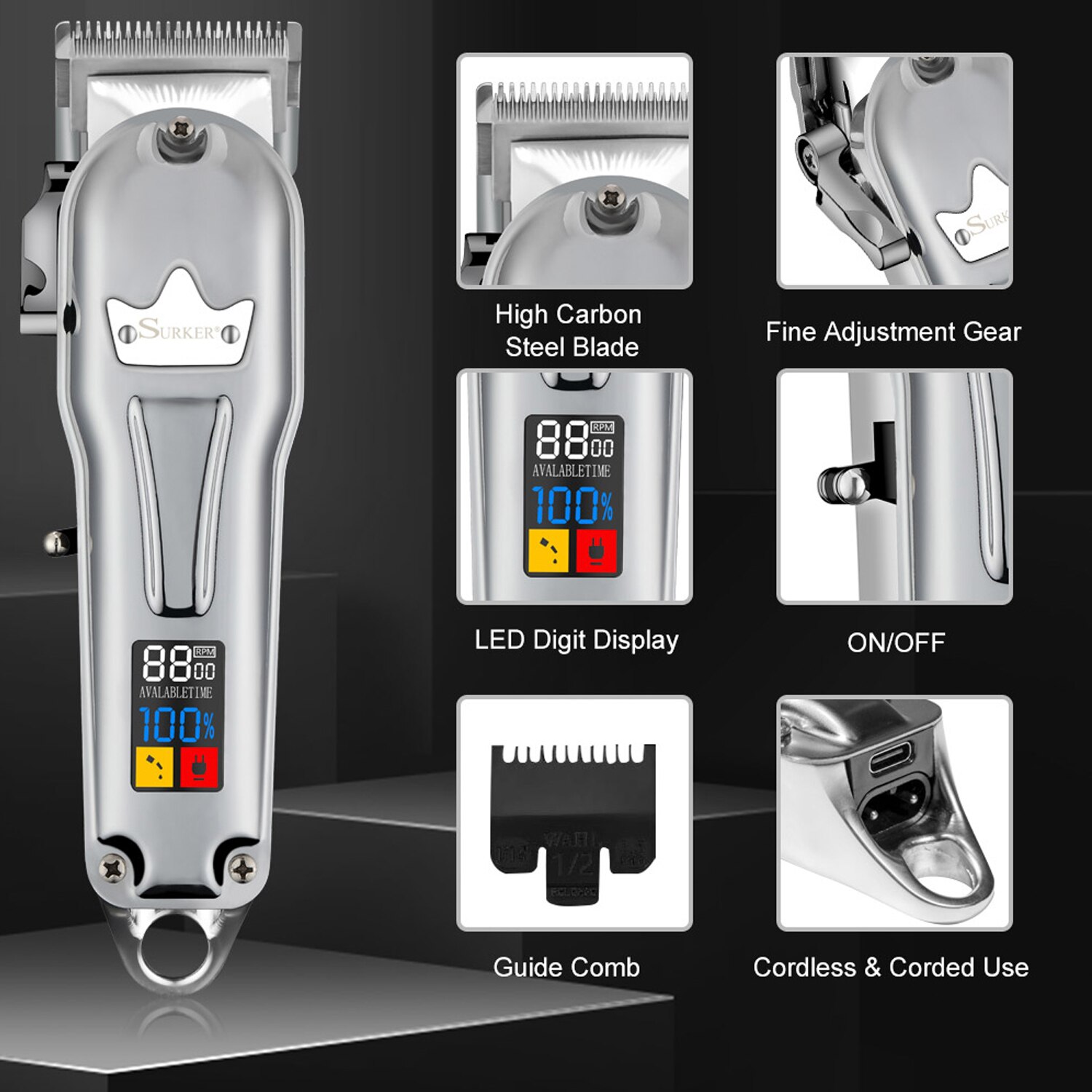 Surker – tondeuse à cheveux professionnelle pour h... – Grandado