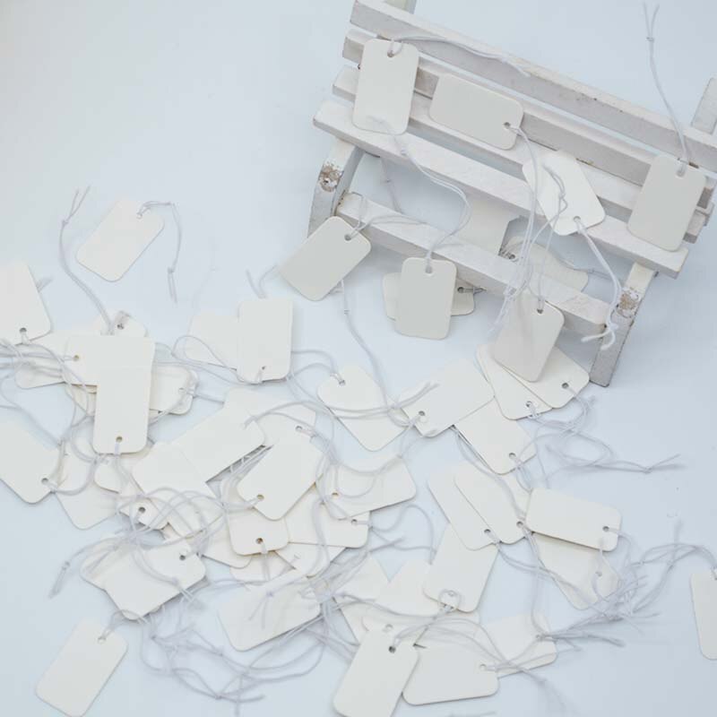 200 mini white paper tags with elastic cords Blank... – Grandado