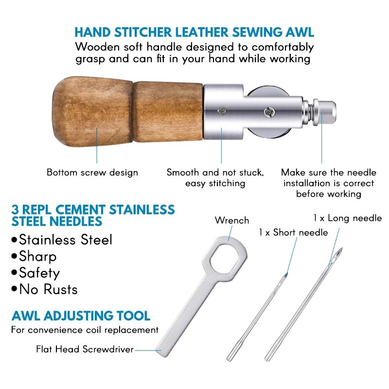 Leathercraft Sewing Stitching Awl Needle Tool Kit ... – Vicedeal