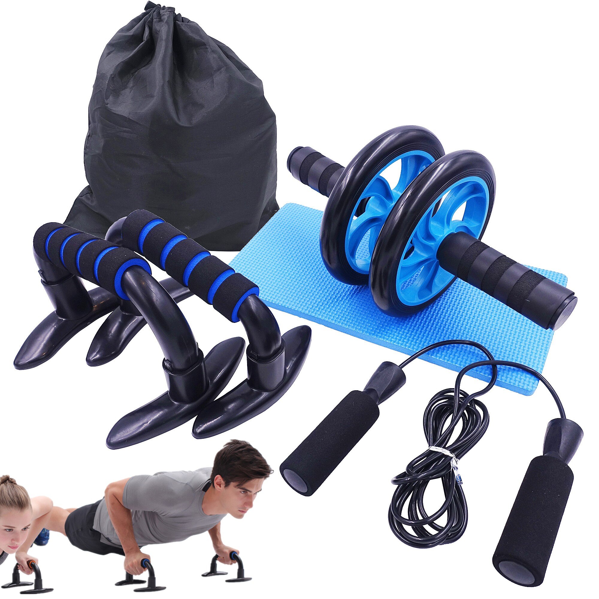 3-In-1 Push Up Bar Ab Wiel Roller Kit Met Verstelb... – Grandado