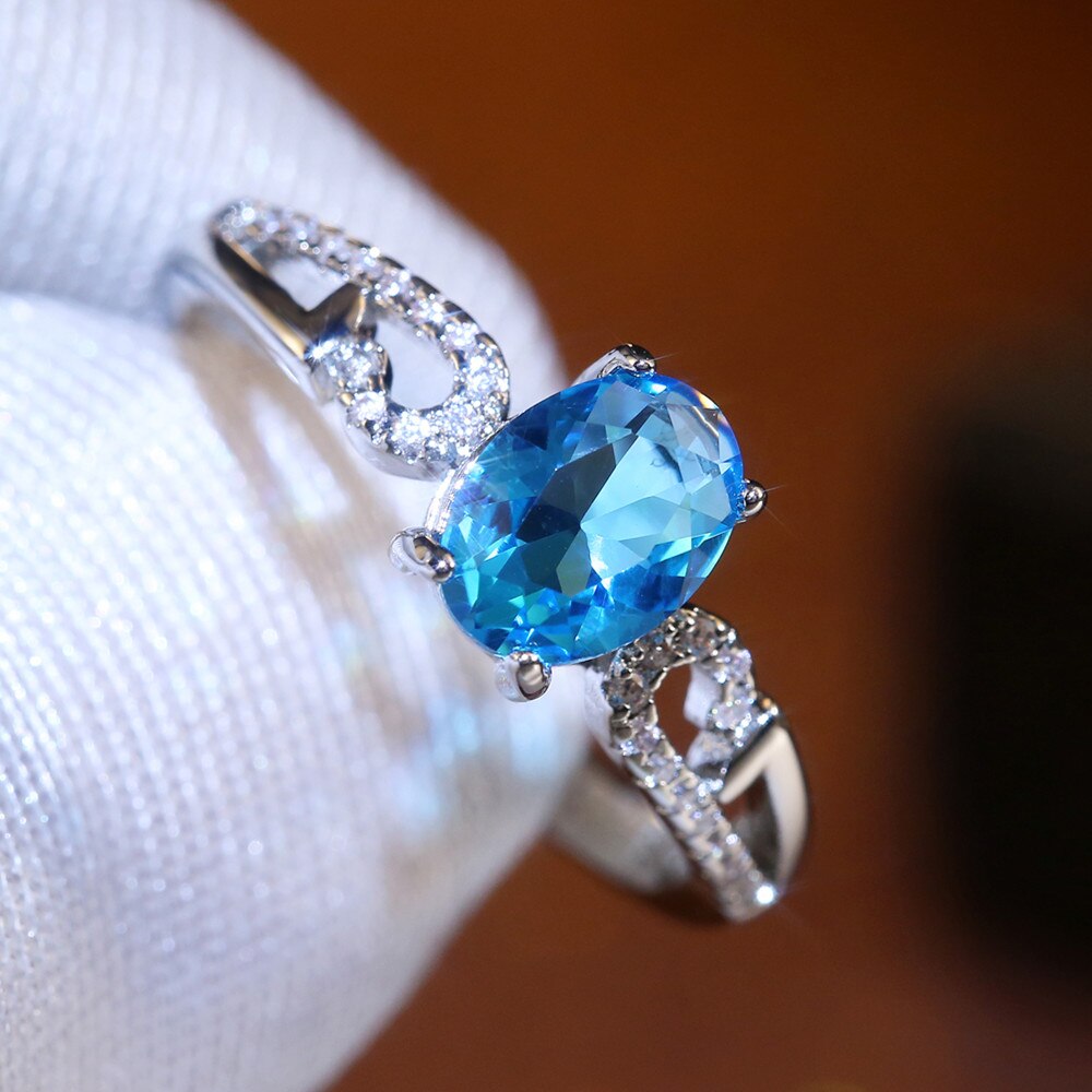 Huitan Sky Blue Oval Stone Women Ring Auspicious C... – Grandado