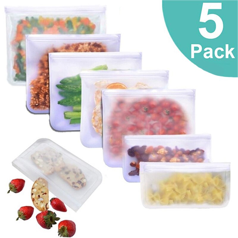 5pcs/set Zipper Food Storage Bag Frosted PEVA Sili... – Vicedeal
