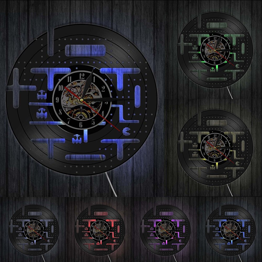 Arcade Game Wall Clock 7-Color Lights Vinyl Record... – Grandado
