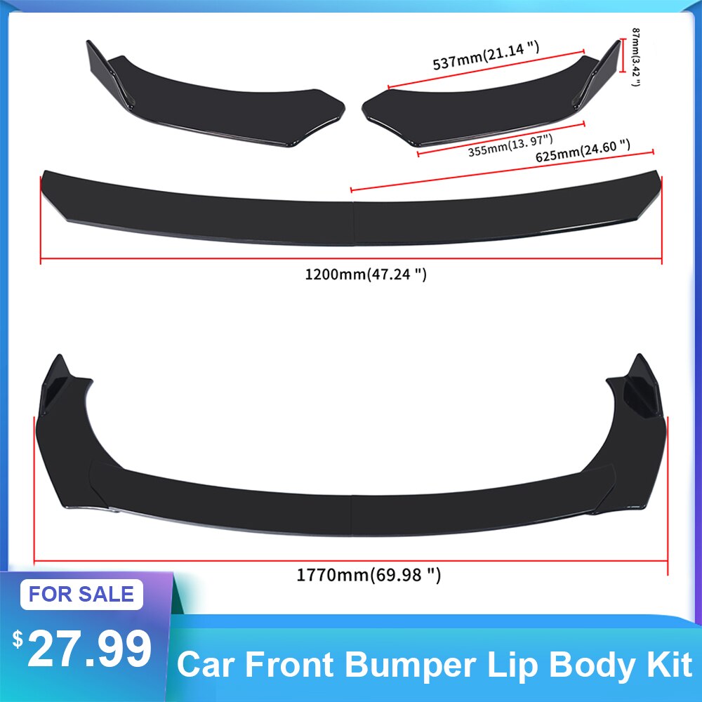 4 Pieces Car Front Bumper Lip Body Kit ABS Bumper ... – Vicedeal