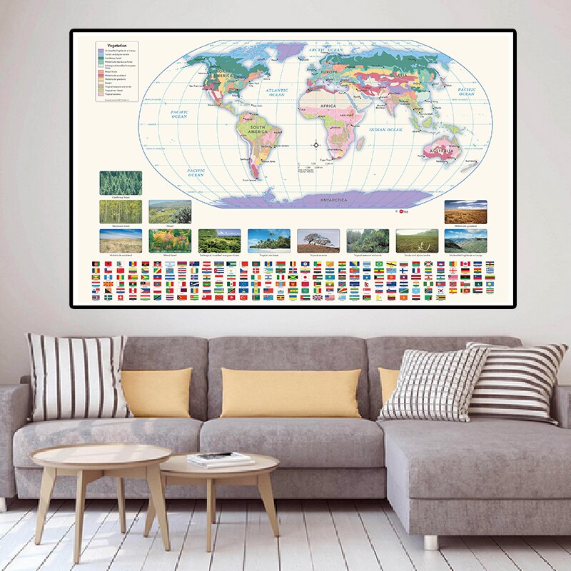 225*150 The World Map with Flags Non-woven Canvas ... – Grandado