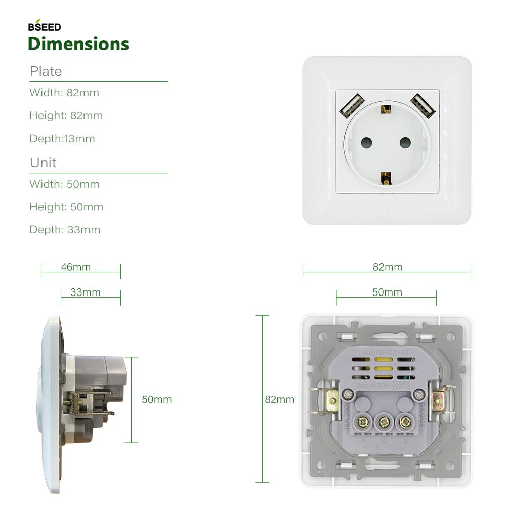 BSEED Wall Power USB Socket Grounded 16A EU Standa... – Grandado