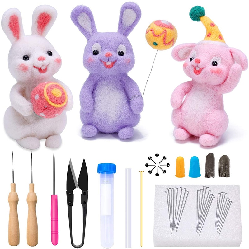 MIUSIE Wool Needle Felt Kit Poked Rabbits DIY Cute... – Grandado