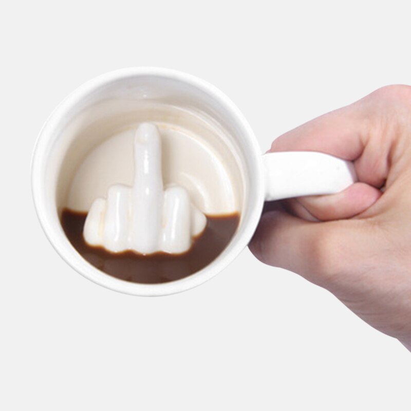 White Middle Finger Style Mug Water Cup Funny Cera... – Grandado