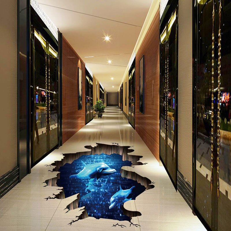 3d Deep Sea Dolphin Fish Floor Sticker For Bedroom... – Grandado
