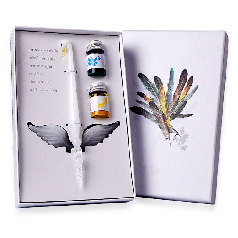 4 Pcs Crystal Glass Pen Set with Pen Holder 2 Ink ... – Grandado