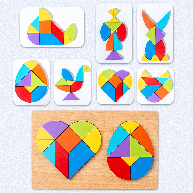 Wooden 2-in-1 Shape Tangram Puzzle Board Geometry ... – Grandado