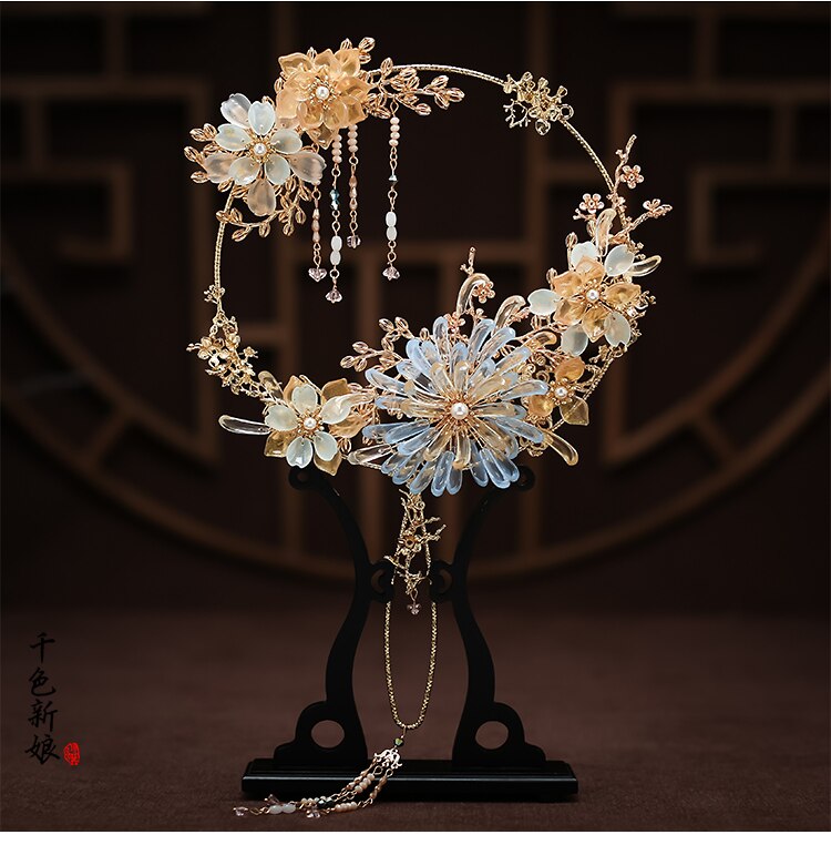 JaneVini Luxury Hollow Blue Flowers Bridal Fan Chi... – Grandado