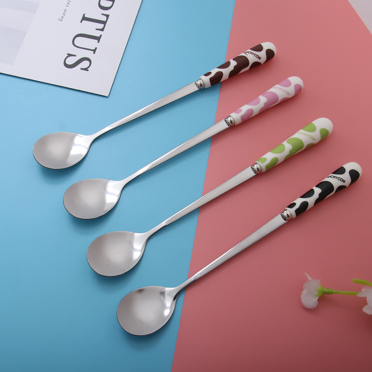 4pcs Stainless Steel Spoons with Ceramic Cow Handl... – Grandado