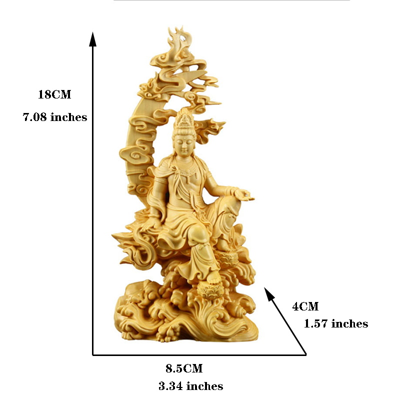 Solid wood water moon Guanyin statue，Finely carved... – Grandado