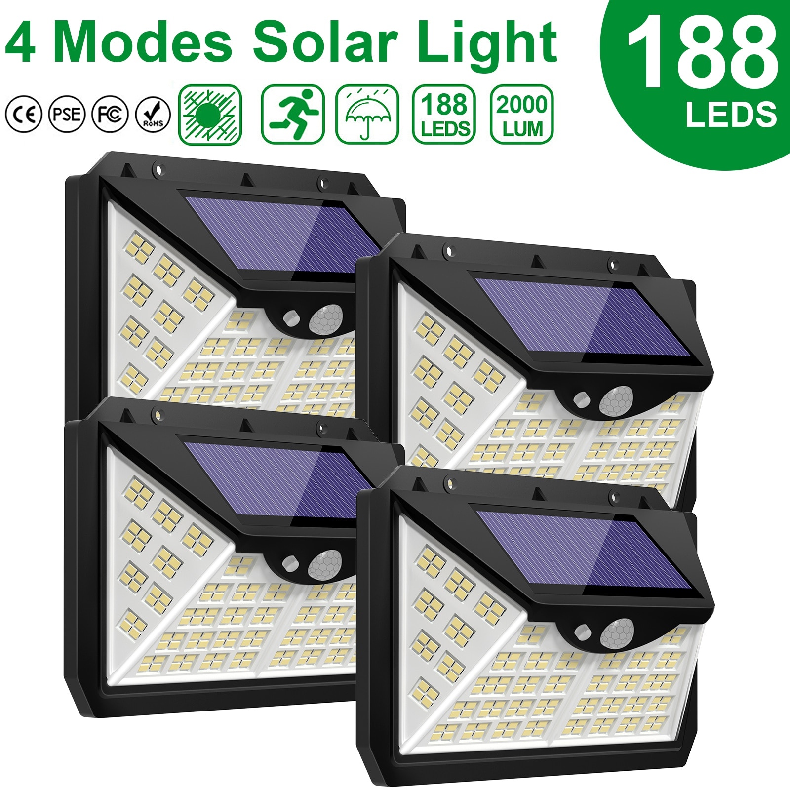 188 Led Solar Light Outdoor 4 Modi Solar Lamp Aang... – Grandado