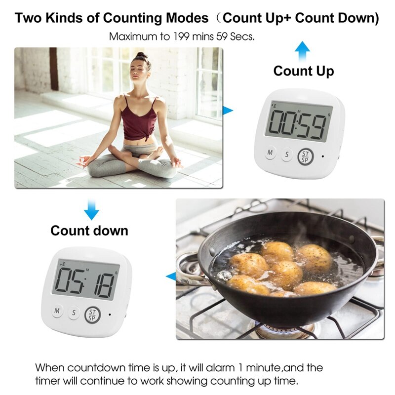 Digital Timer with Alarm Clock Countdown Kitchen C... – Grandado