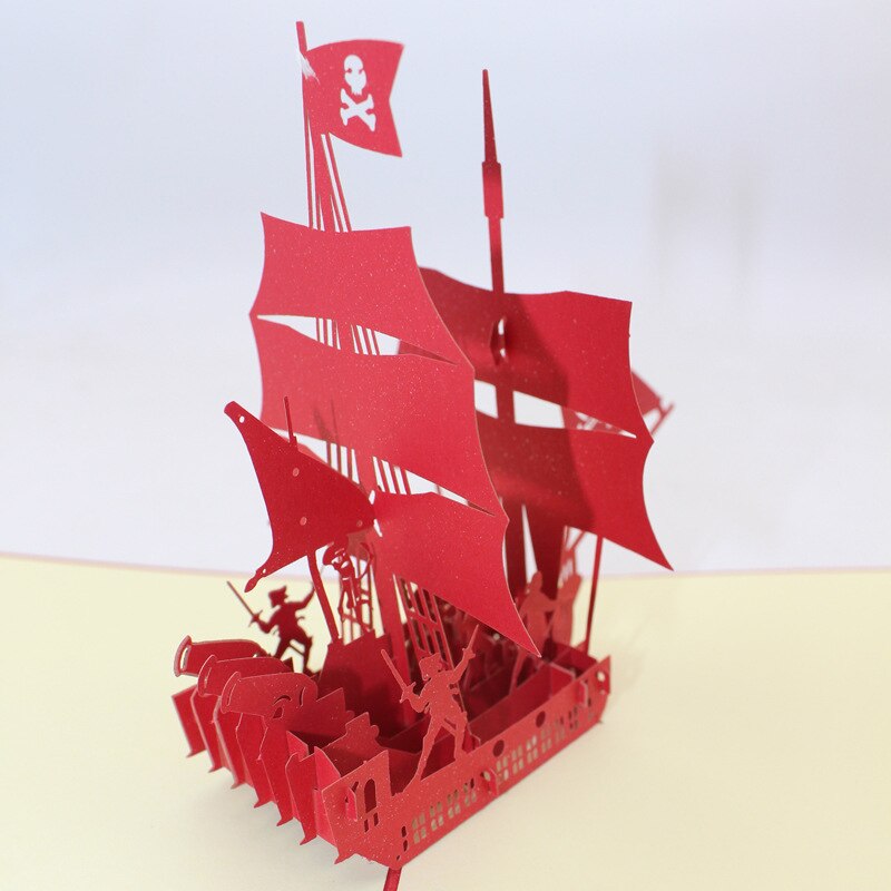 3D Handmade Full Red Sailing Ship Pirate Boat Pape... – Grandado