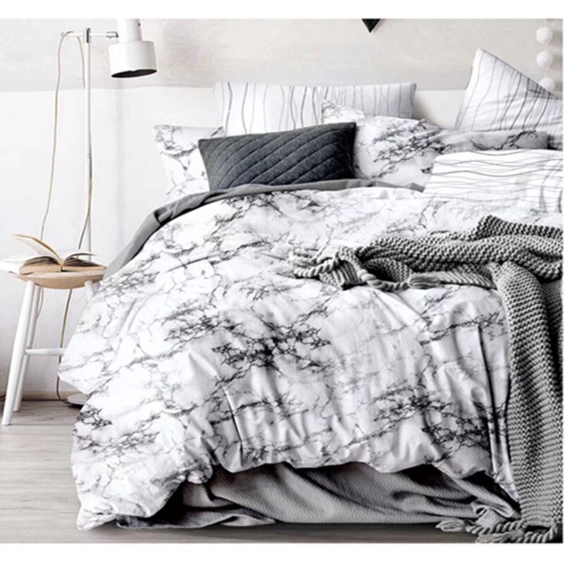 White Black Stone Pattern Duvet Cover Set Single D... – Vicedeal
