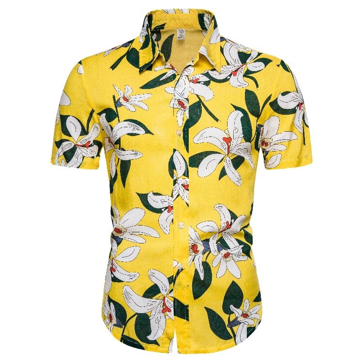 Bloem Print Hawaiian Shirt Mannen Korte Mouw Katoe... – Vicedeal