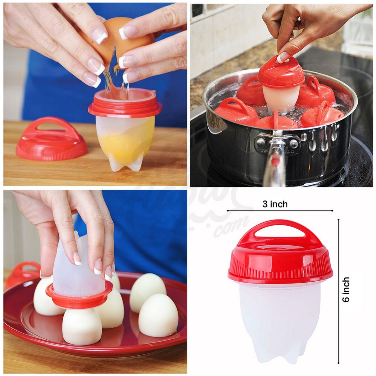 Silicone 6 Egg Boiling Cooking Apparatus Red White... – Grandado