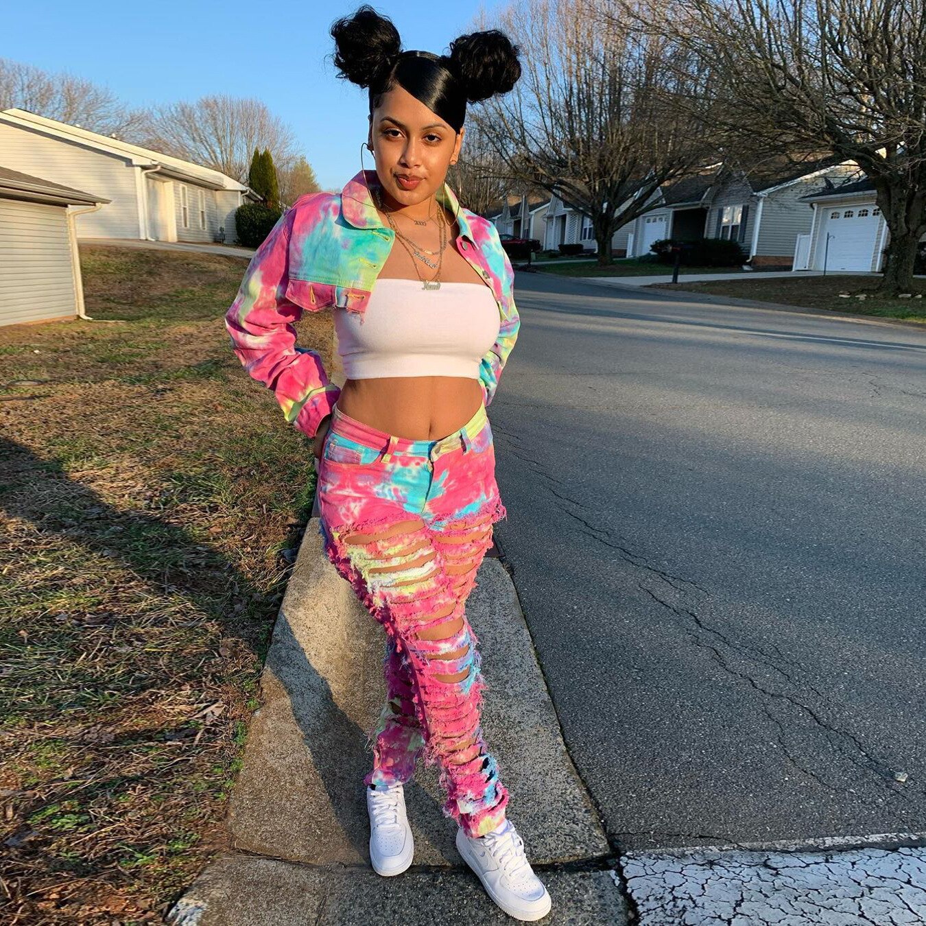 Cm.yaya high street tie dye denim kostym dam tvåde... – Vicedeal