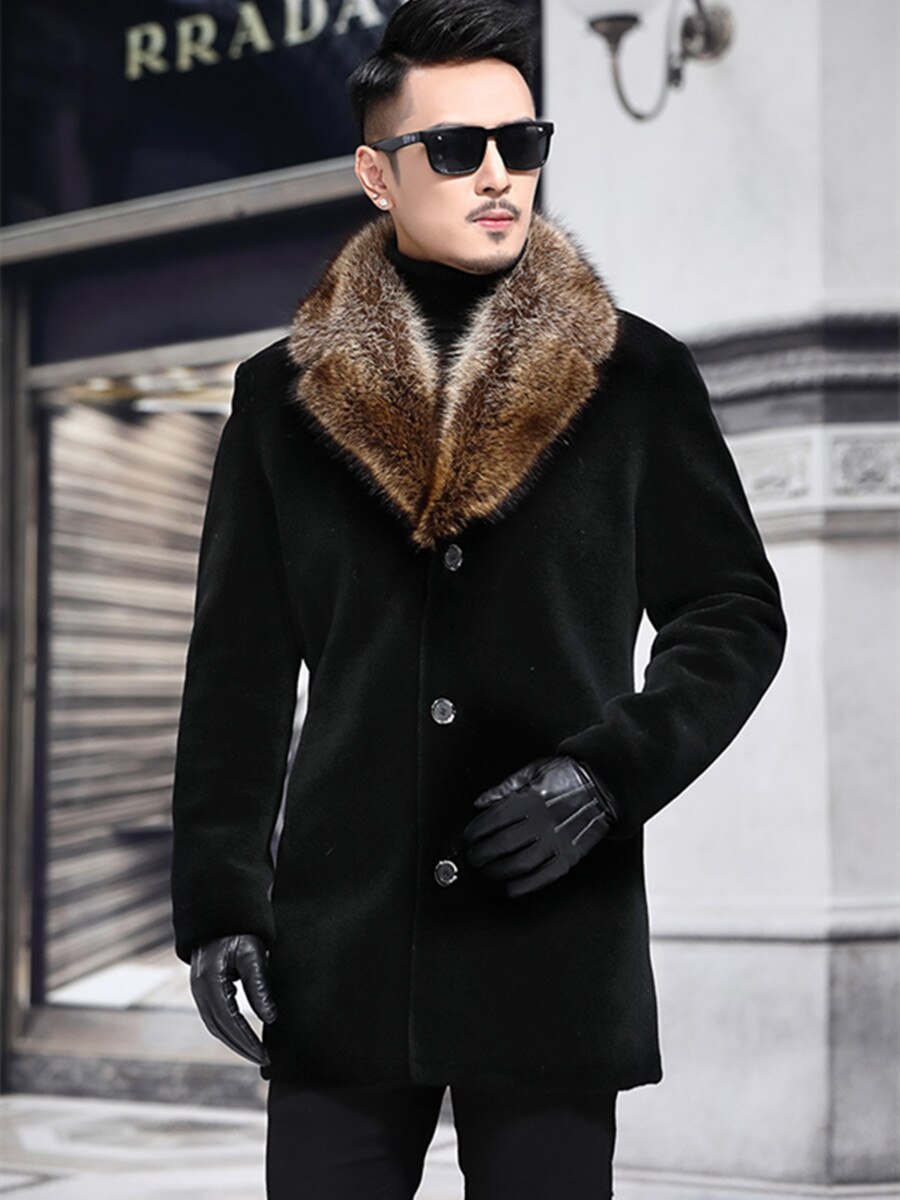 Novo casaco de lã blusão gola de pele masculina ún... – Grandado