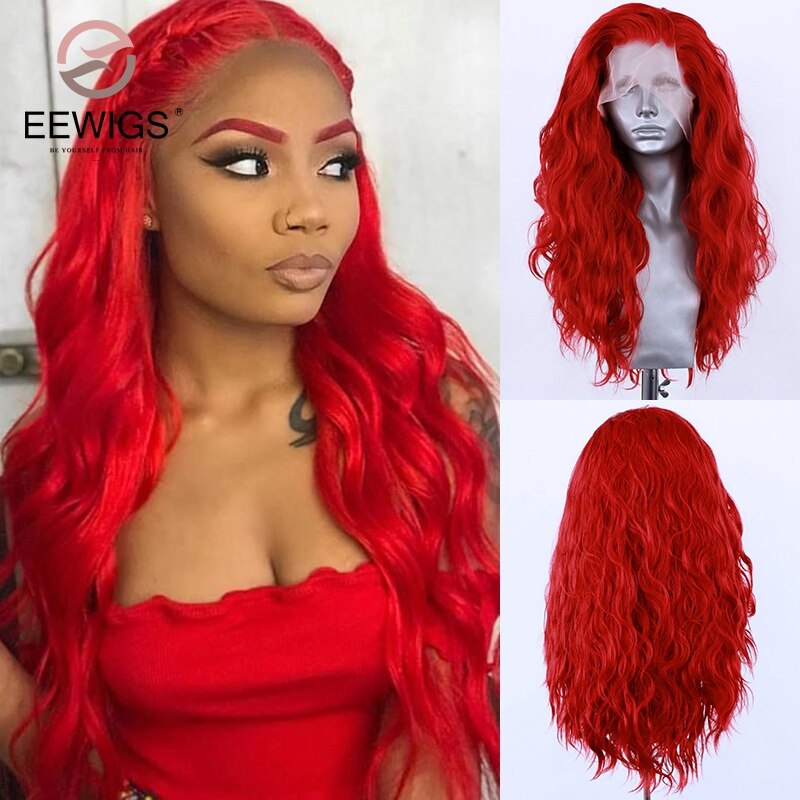 Diepe Golf Rode Synthetische Lace Front Pruik Hoge... – Vicedeal