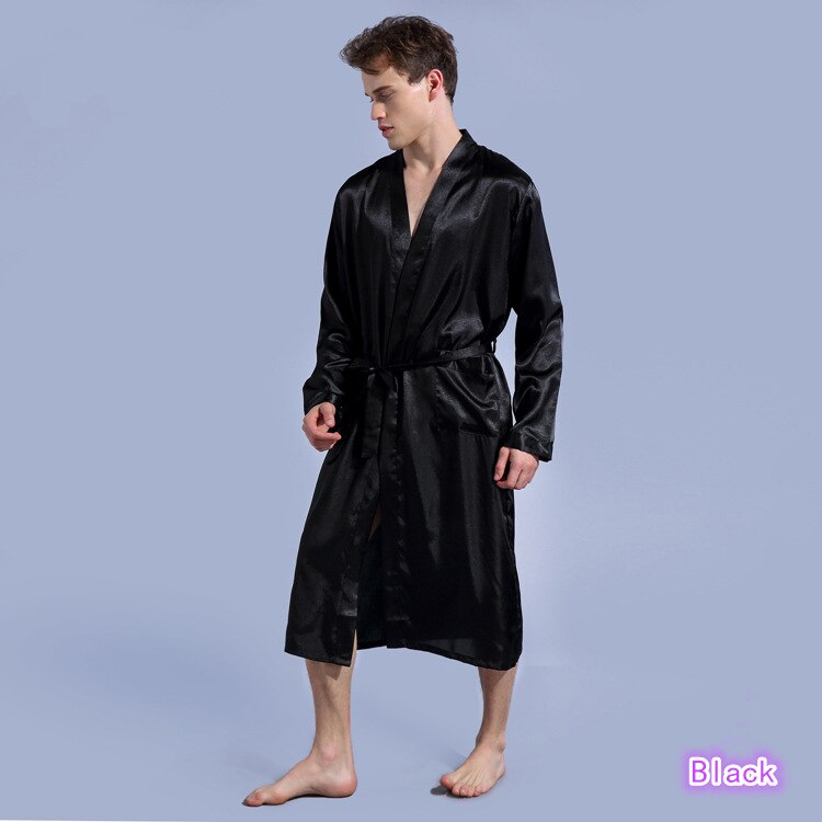 mens robes silky gown long sleeve nightgown men ki... – Grandado