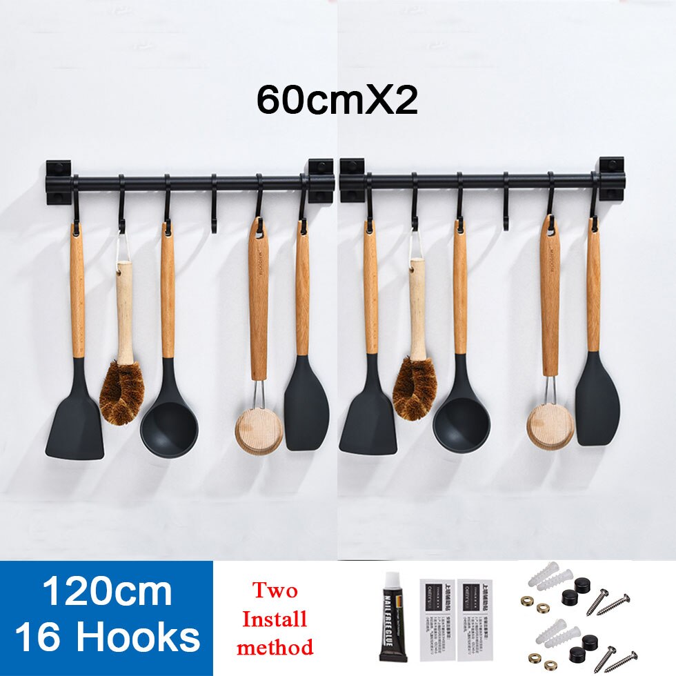 Black Kitchen Hook Rack Wall Mounted Pantry Tool H... – Grandado