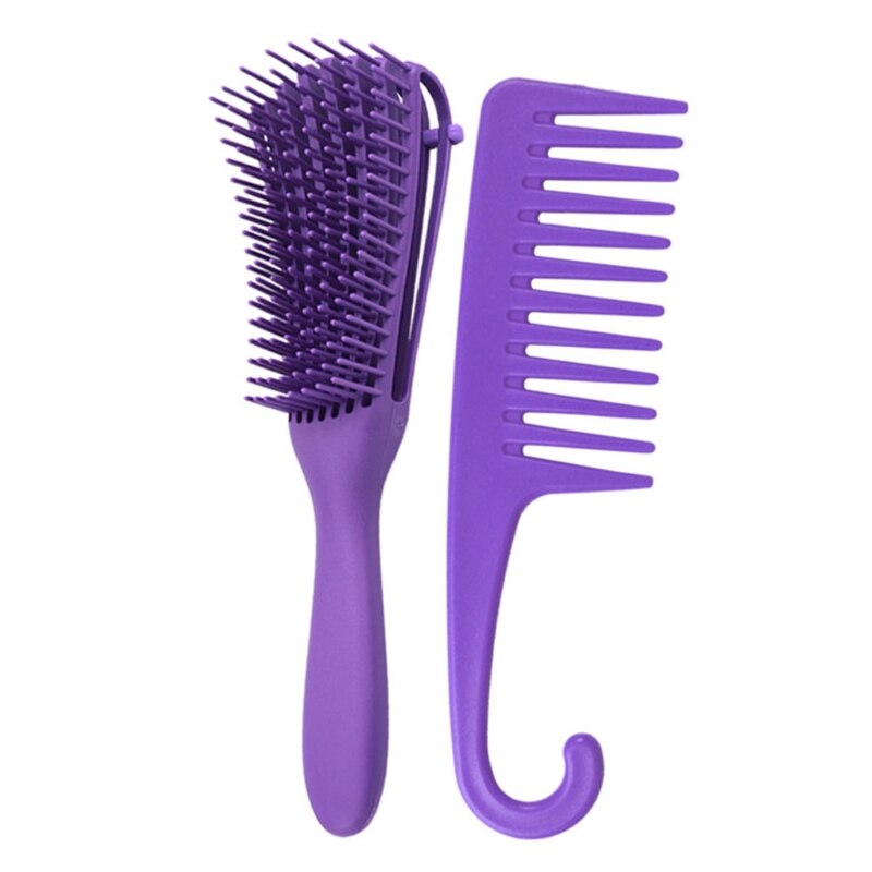 2 Pack Detangling Brush Set Wide Tooth Comb for Cu... – Vicedeal