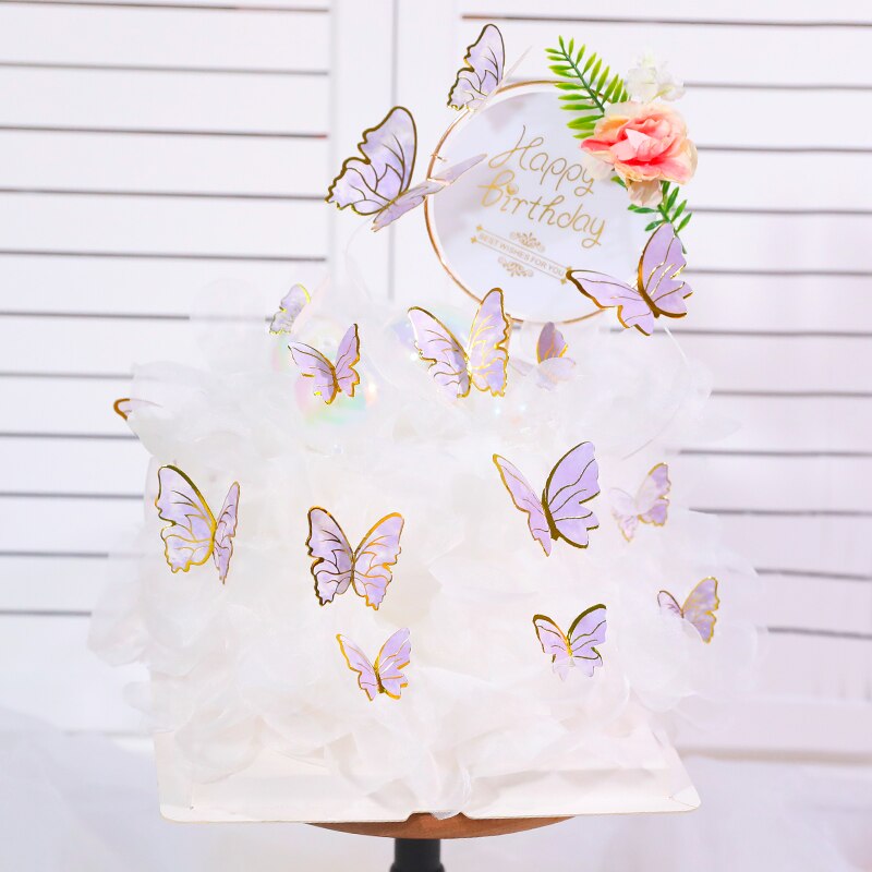 Purple Pink Butterfly Cake Decoration Happy Birthd... – Grandado