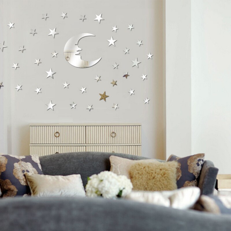 Ster En Maan Acryl Spiegel Diy Muur Sticker Decora... – Grandado