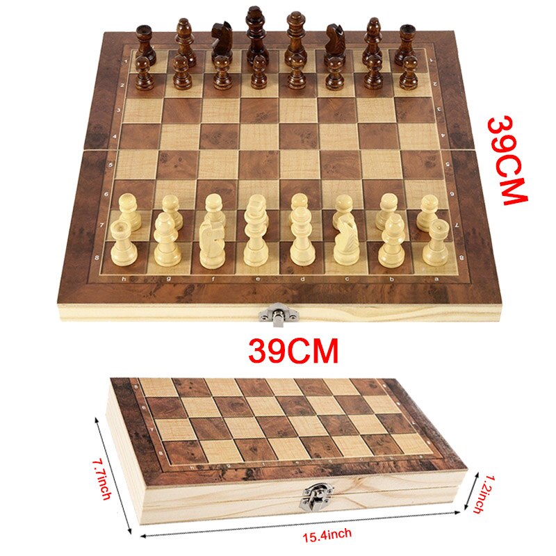 3 IN 1 Folding Wooden Chess Set Wood International... – Grandado