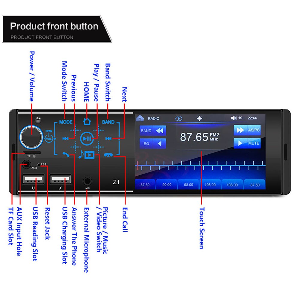 4.1 "Auto Stereo Radio Touch Screen 1 Din Dual Usb... – Vicedeal