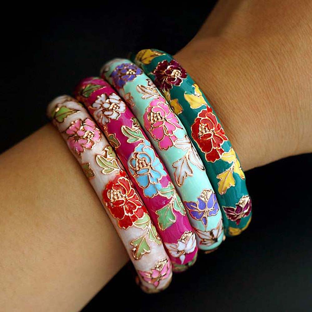 Peony Flower Chinese Filigree Bangle Cloisonne Ena... – Vicedeal