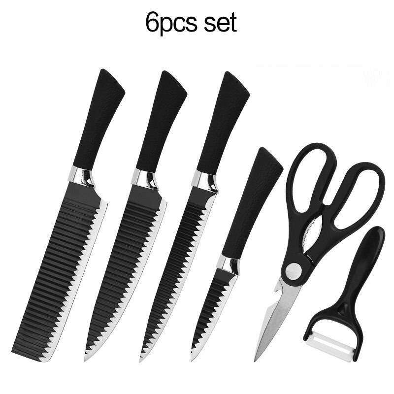 6pcs/set Kitchen Knife Set Black PP handle Kitchen... – Vicedeal
