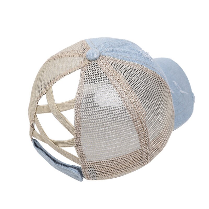 Anti Sun Cap Ripped Mesh Ponytail Criss Cross Base... – Grandado