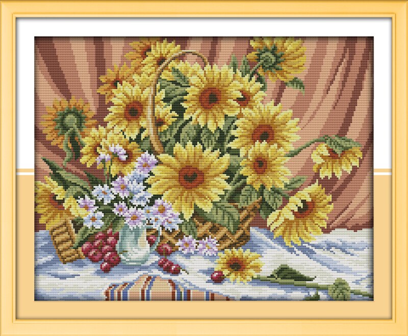 Sunflower Flower Cotton Canvas Cross Stitch Kits A... – Grandado