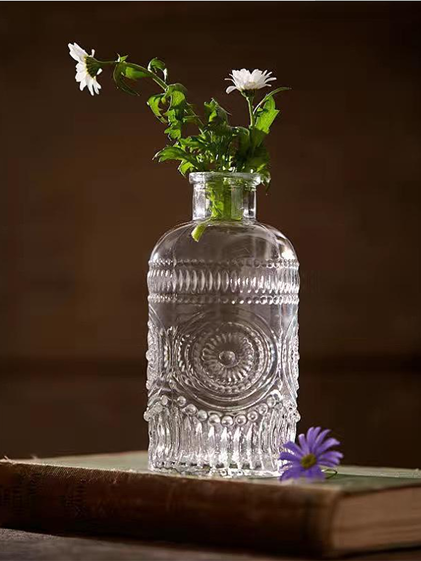 Embossed Glass Vase Retro Flower Vase Nordic Home ... – Grandado