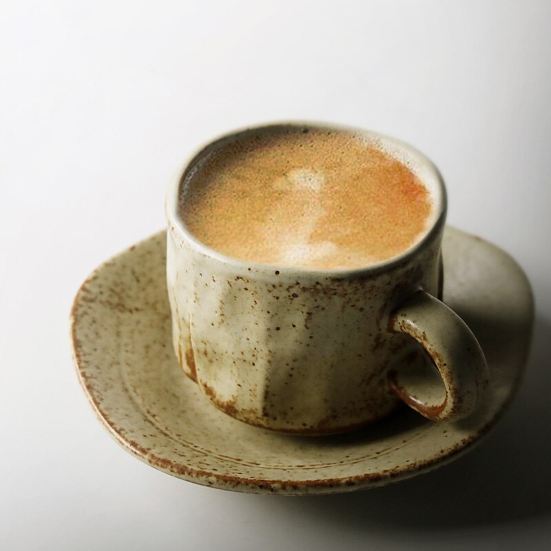 Handmade Pottery Coffee Cup Saucer Retro Stoneware... – Grandado