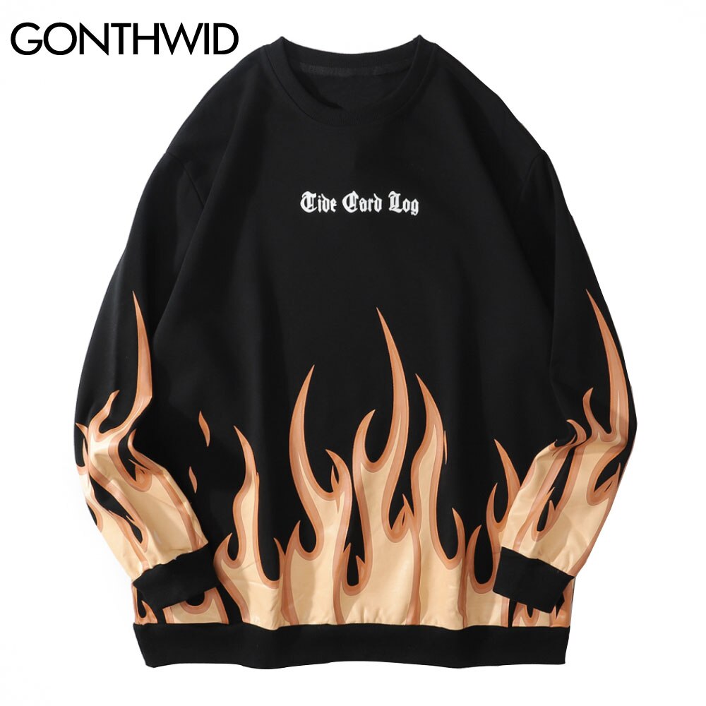 Gonthwid Sweatshirts Casual Fire Flame Print Trui ... – Grandado